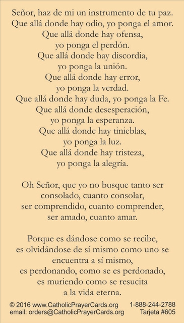 SPANISH - Prayer for Peace by St. Francis of Assisi ...